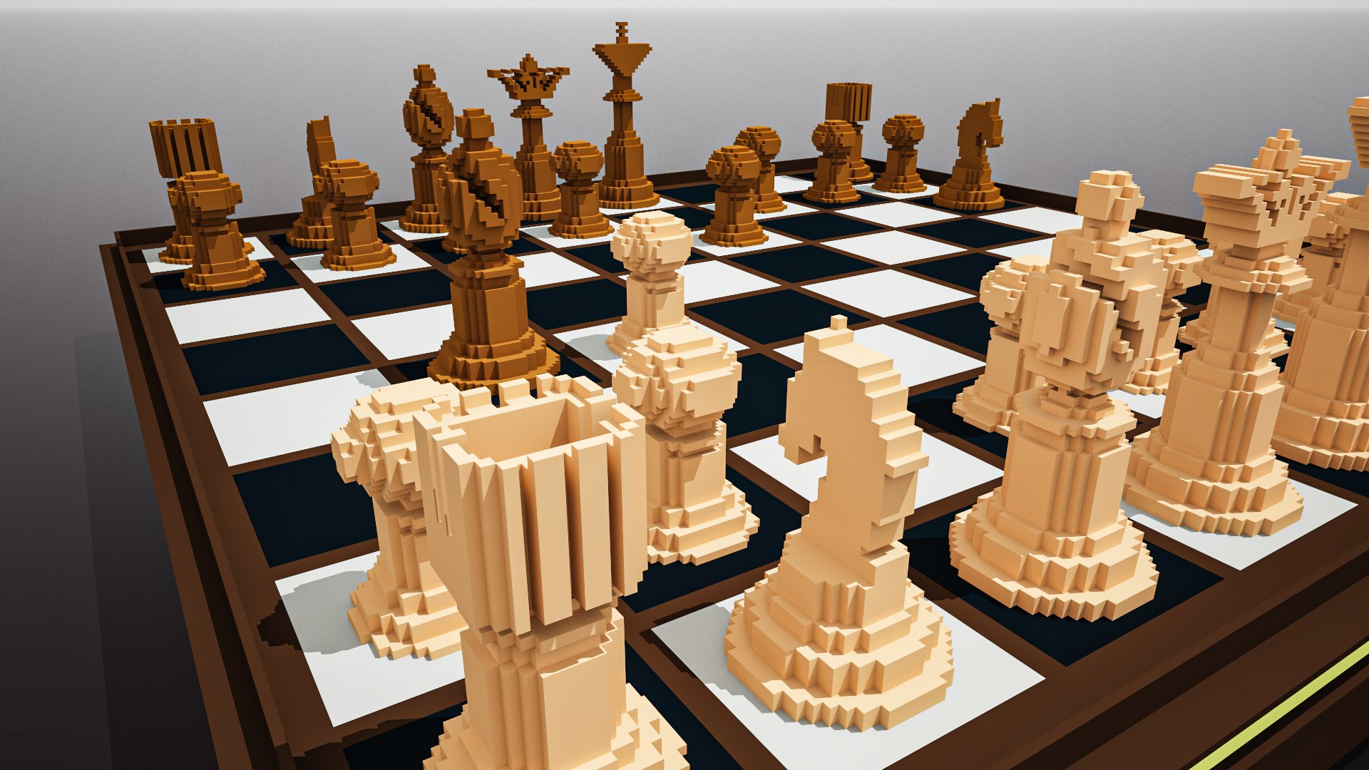 3D Voxel Glass And Wood Chess Board Set - TurboSquid 1808414