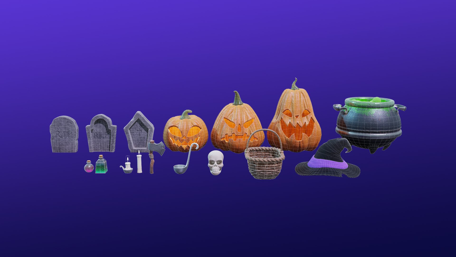 3D Cartoon Spooky Halloween Props Bundle Pack Model - TurboSquid 2288509