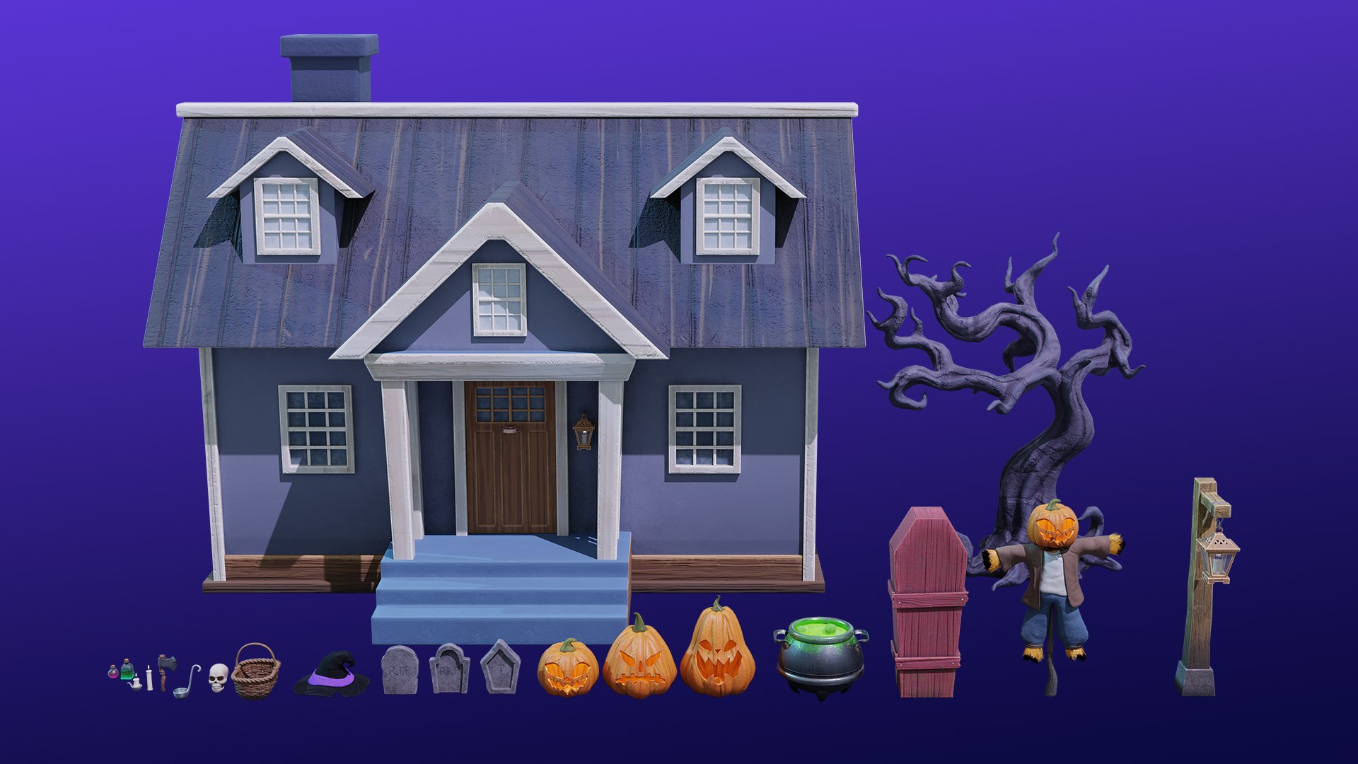 3D Cartoon Spooky Halloween Props Bundle Pack Model - TurboSquid 2288509
