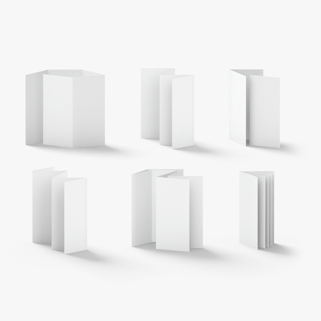 White 6 Flyers and Booklets Set - fold leaflet brochure 3D model ...