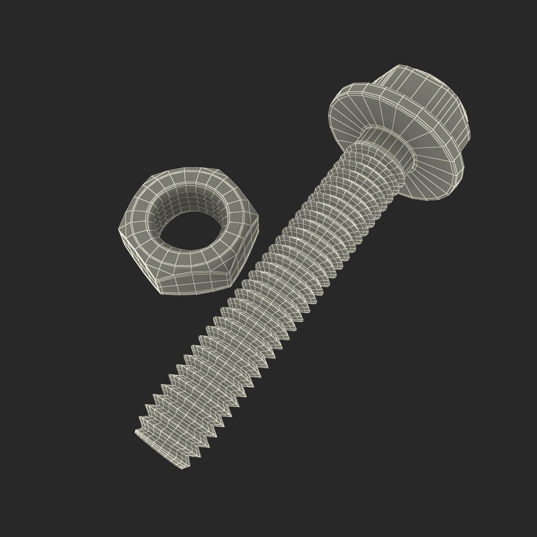 Hex Head Flange Bolt Nut 3d Model