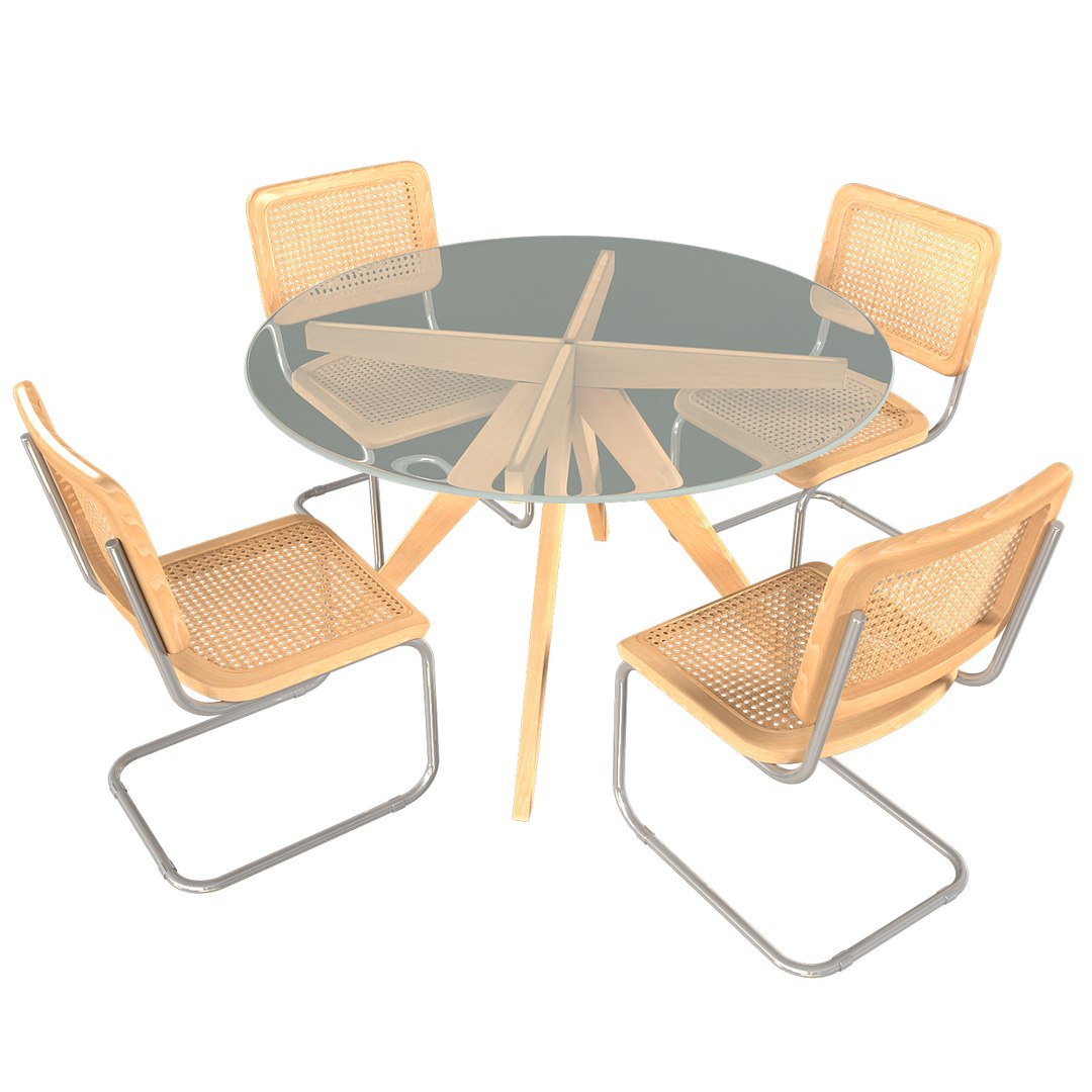 Anders Round Glass-Top Dining Table And Marcel Breuer Cesca Replica ...