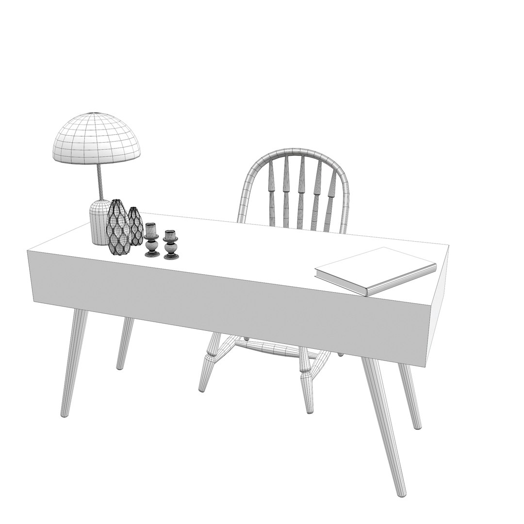 3D Study Table Set Model - TurboSquid 2127661