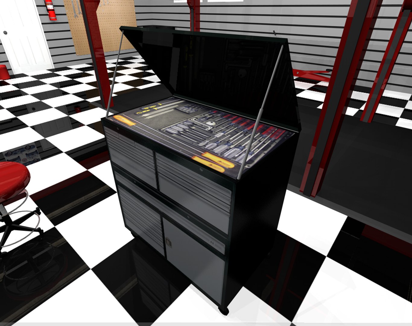 automotive garage set car engine 3d c4d