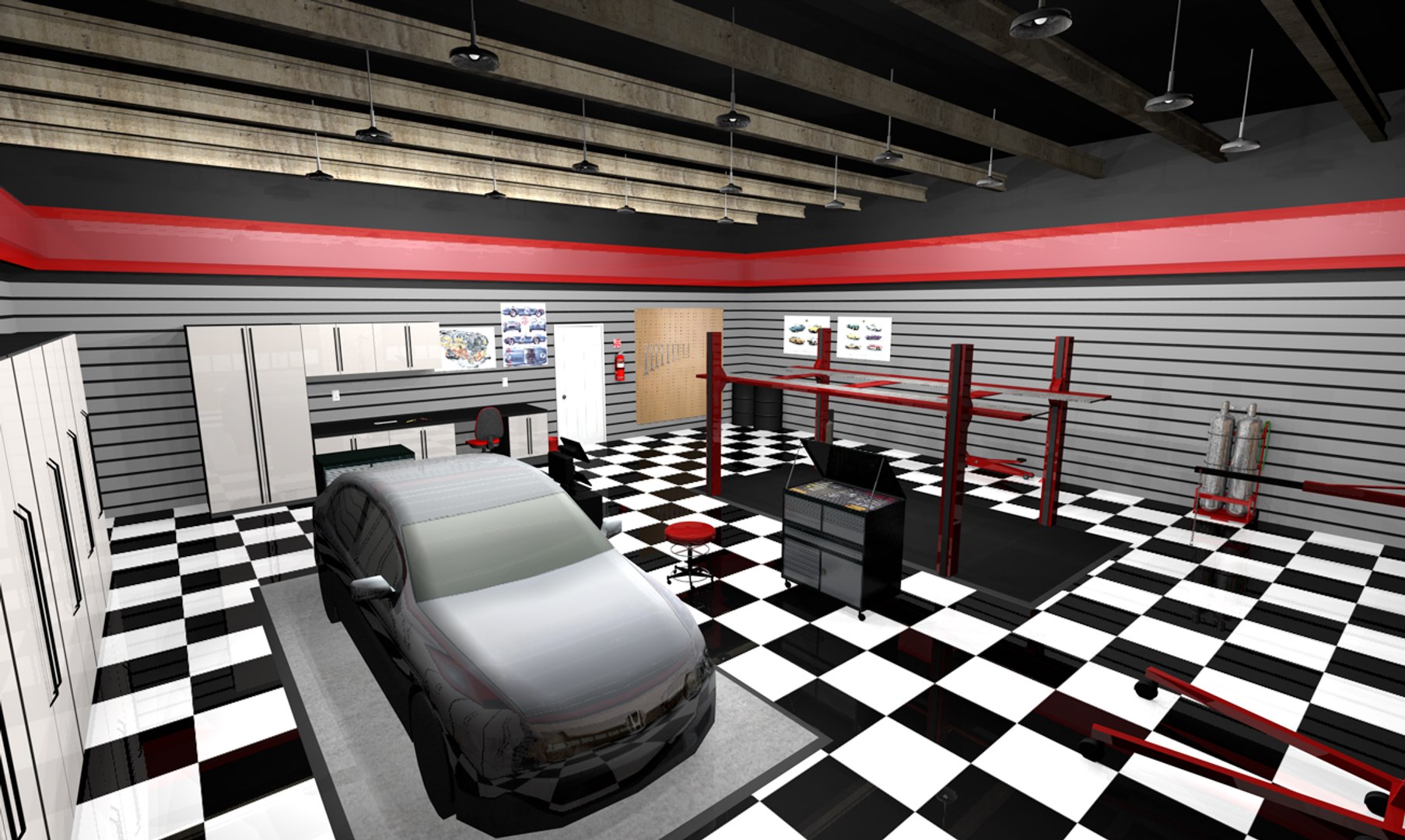 automotive garage set car engine 3d c4d