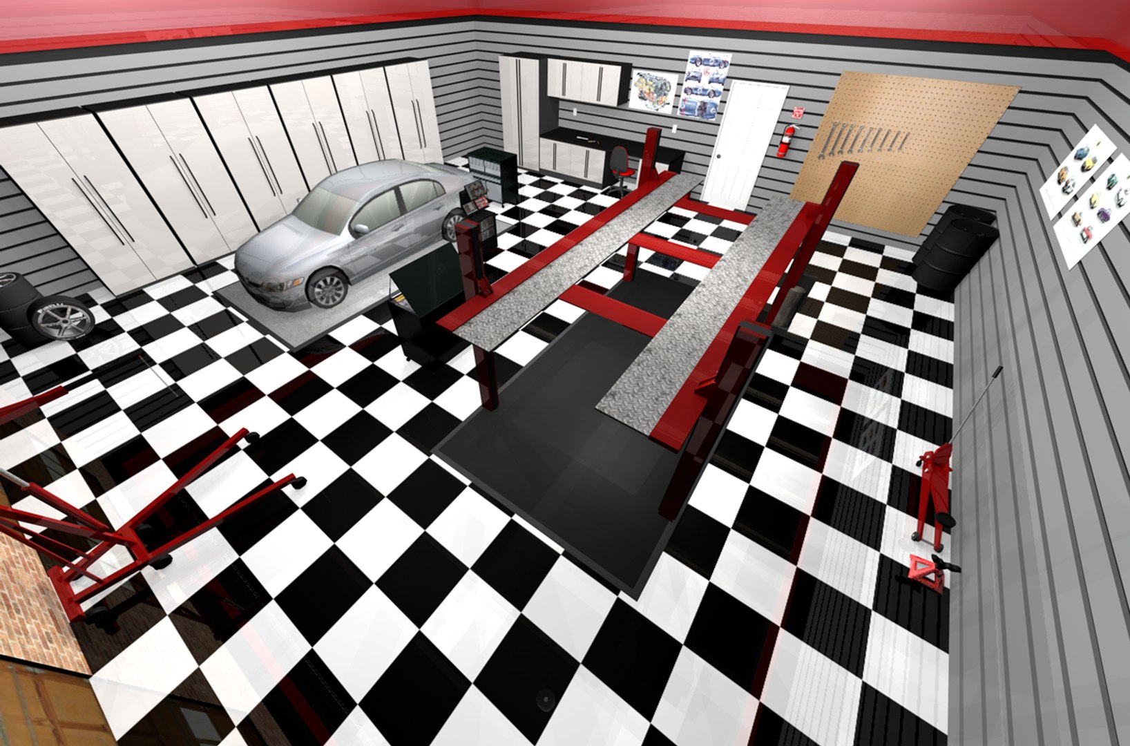 automotive garage set car engine 3d c4d