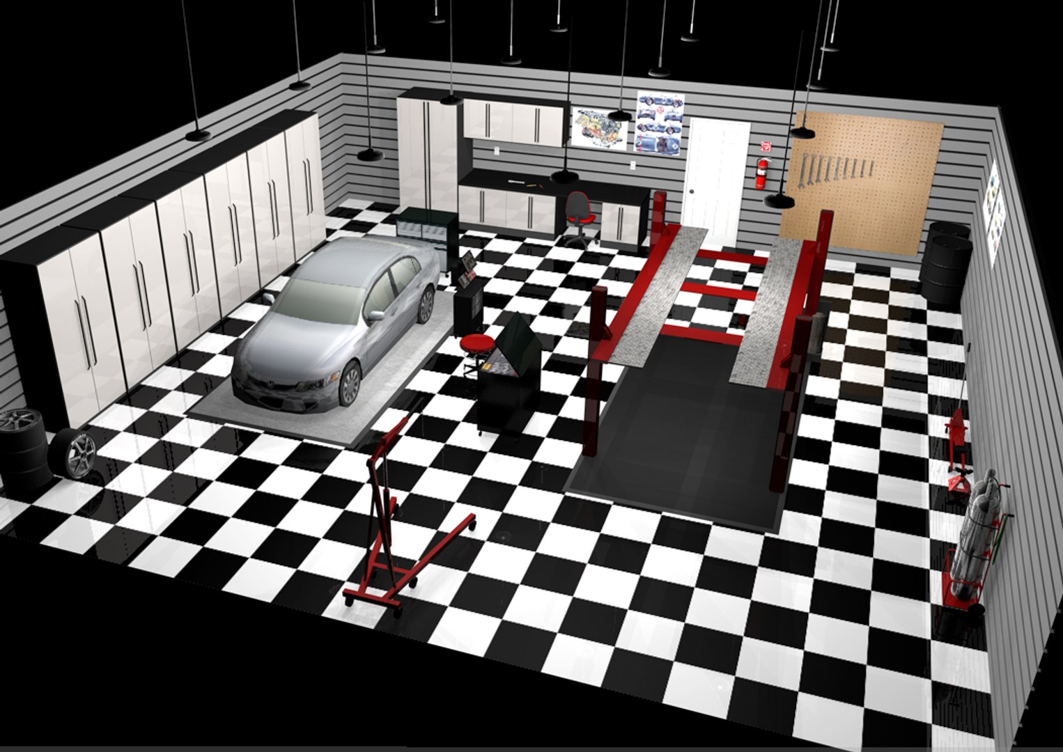 automotive garage set car engine 3d c4d