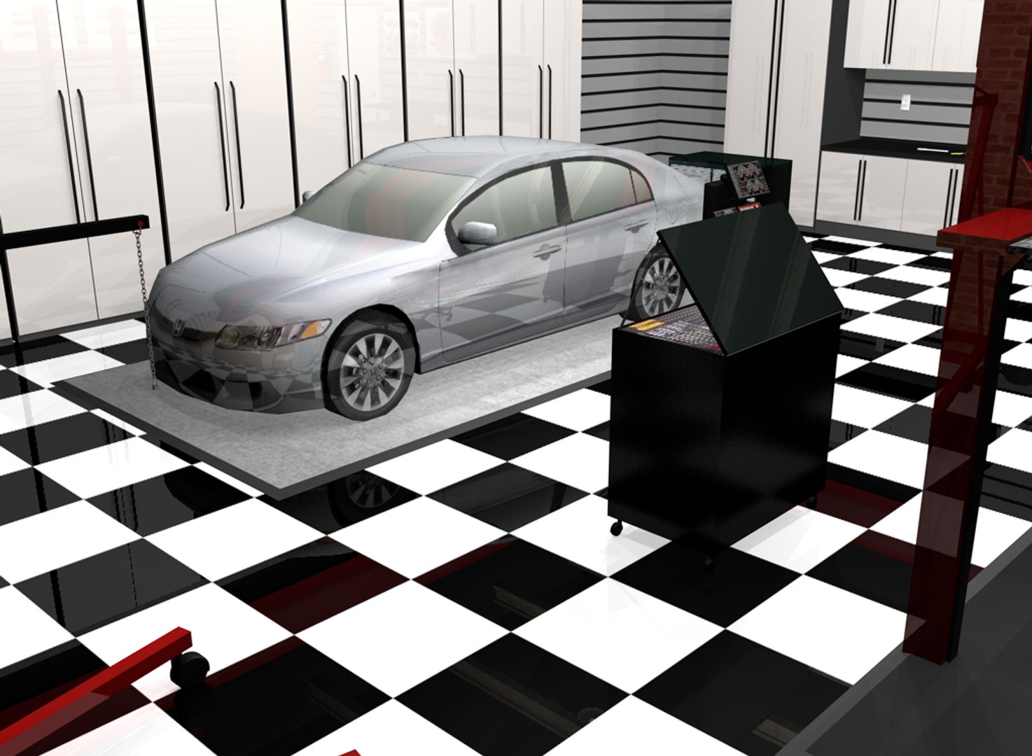 automotive garage set car engine 3d c4d