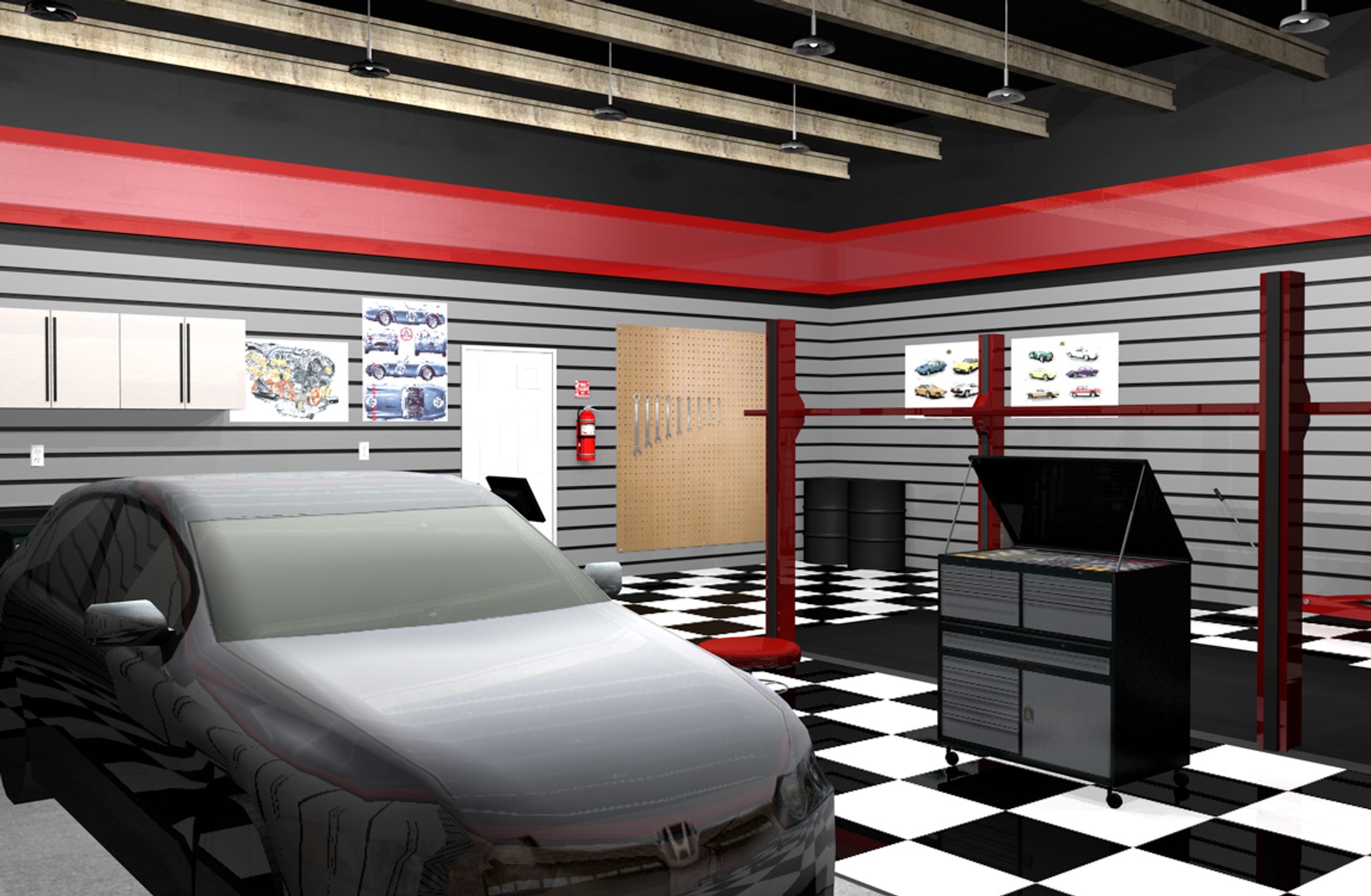 automotive garage set car engine 3d c4d