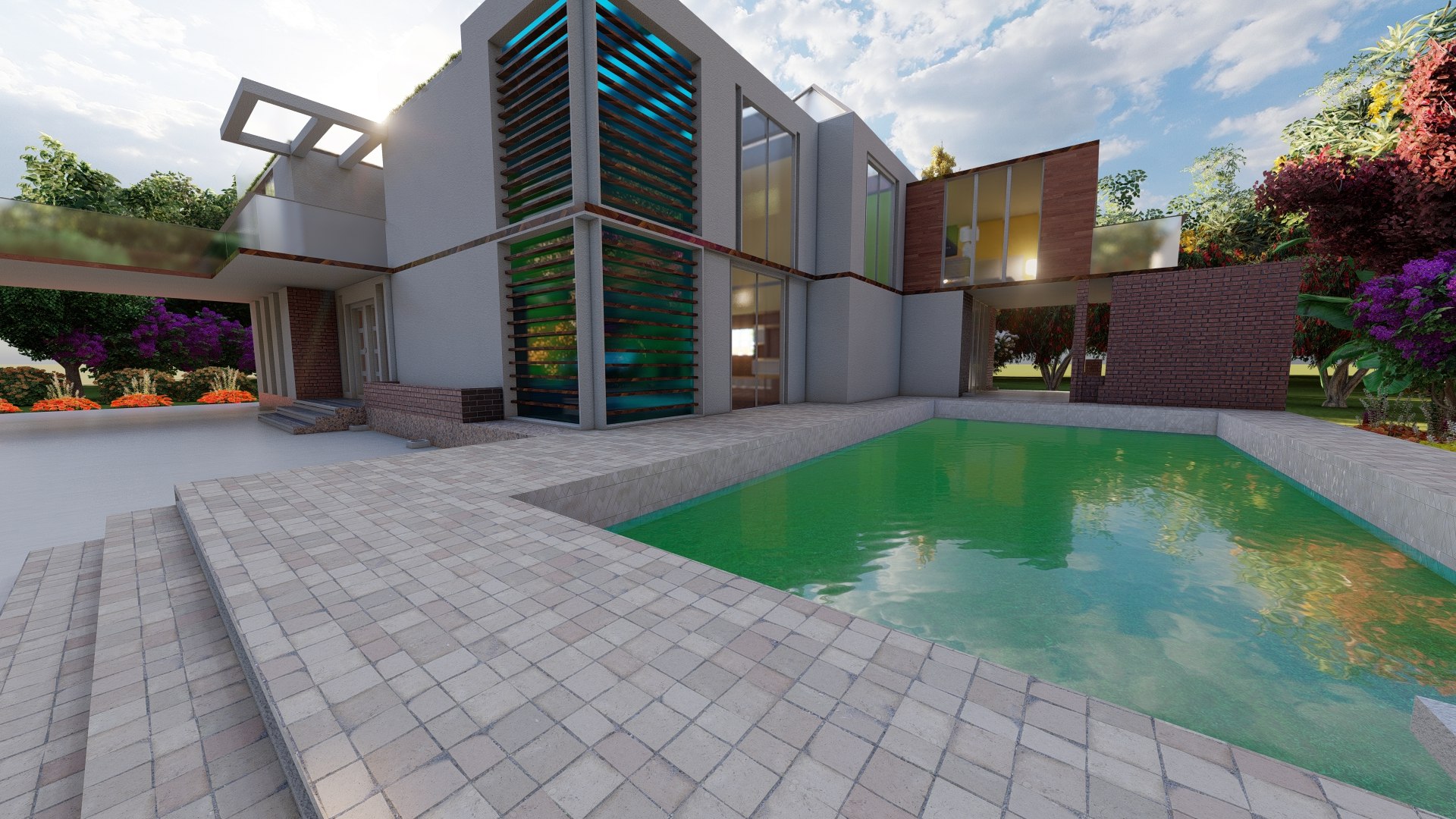 Modern Two Story House With Pool Model - TurboSquid 2272910