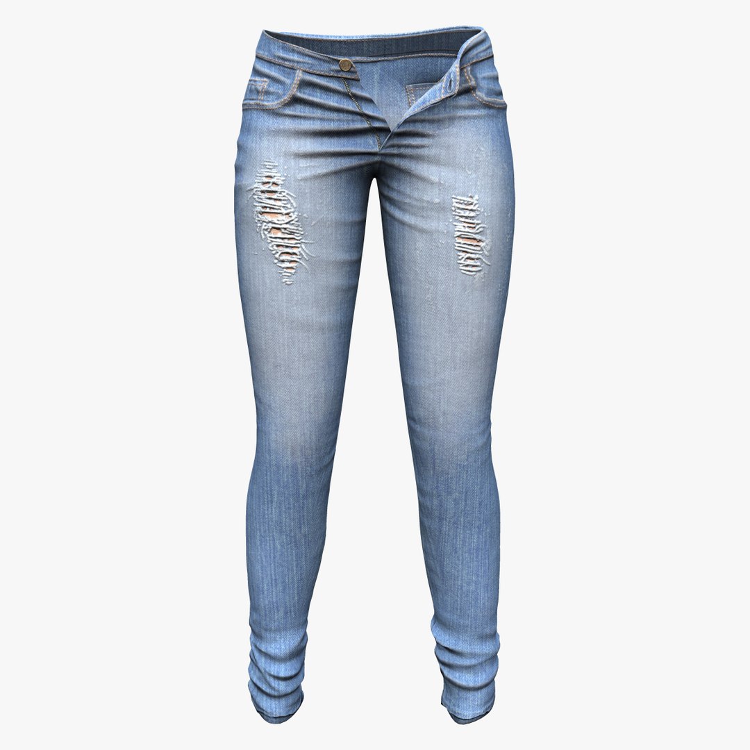Unbuttoned Torn Denim Jeans Pants 3D - TurboSquid 1916615