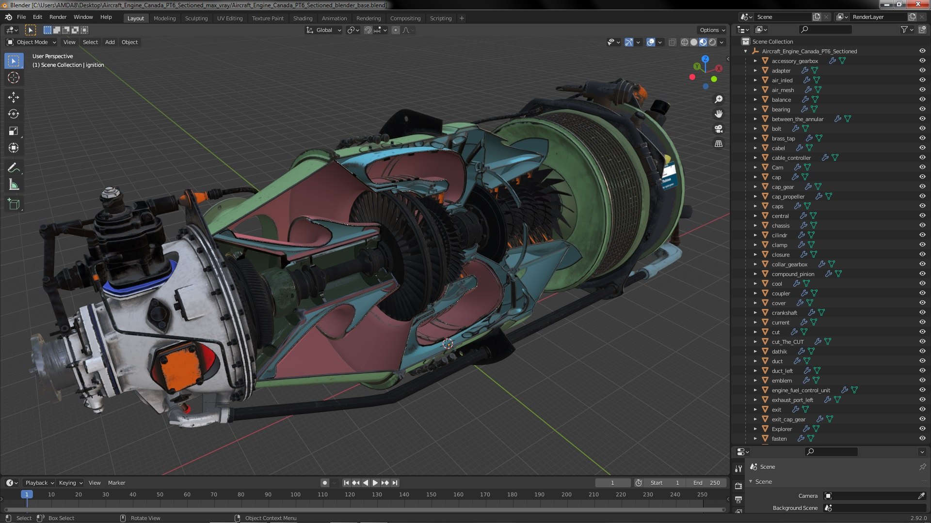 3D Aircraft Engine Canada PT6 Sectioned - TurboSquid 2078085