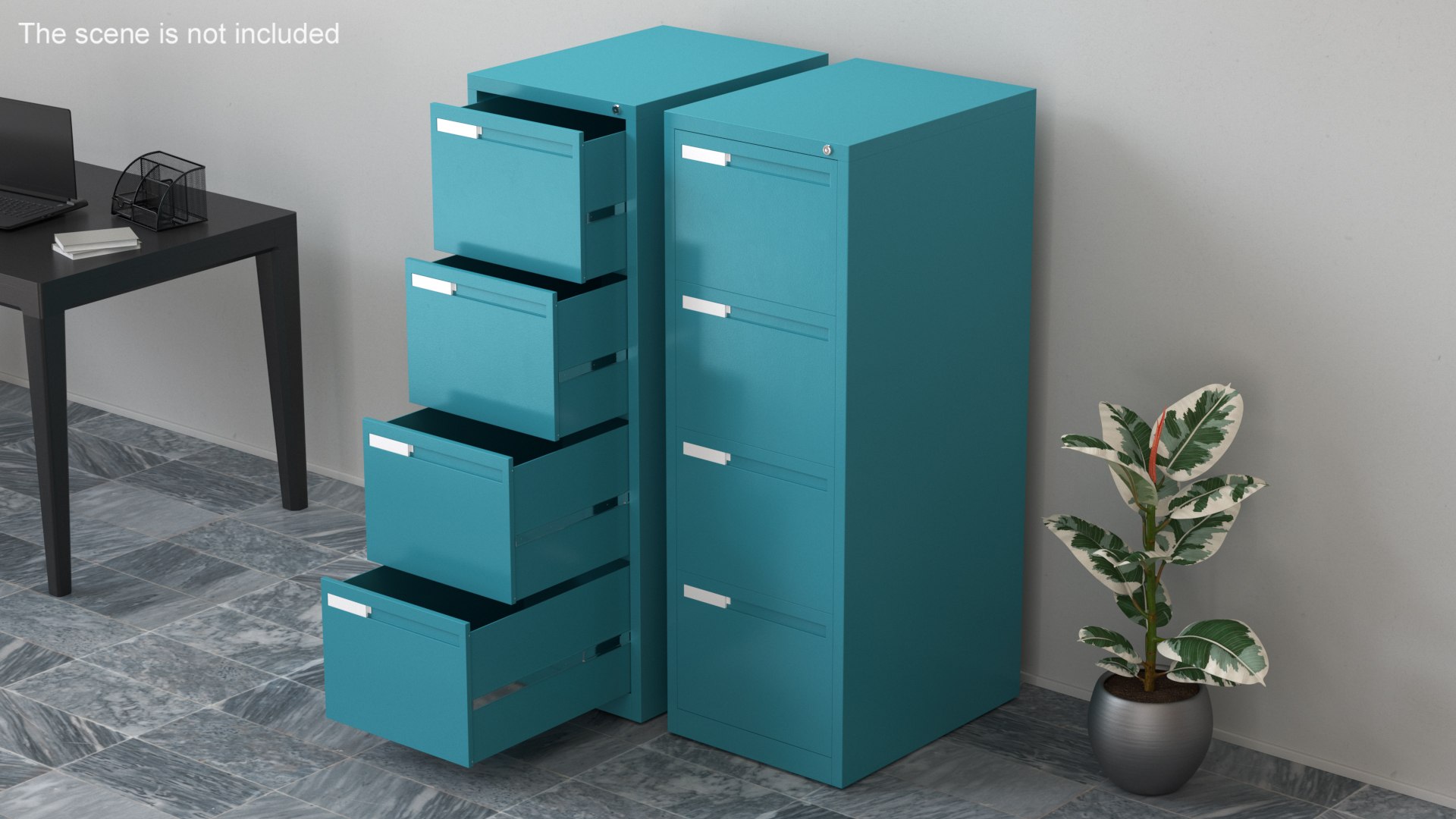 3D Filing Cabinet 4 Drawer Blue Model - TurboSquid 2223826