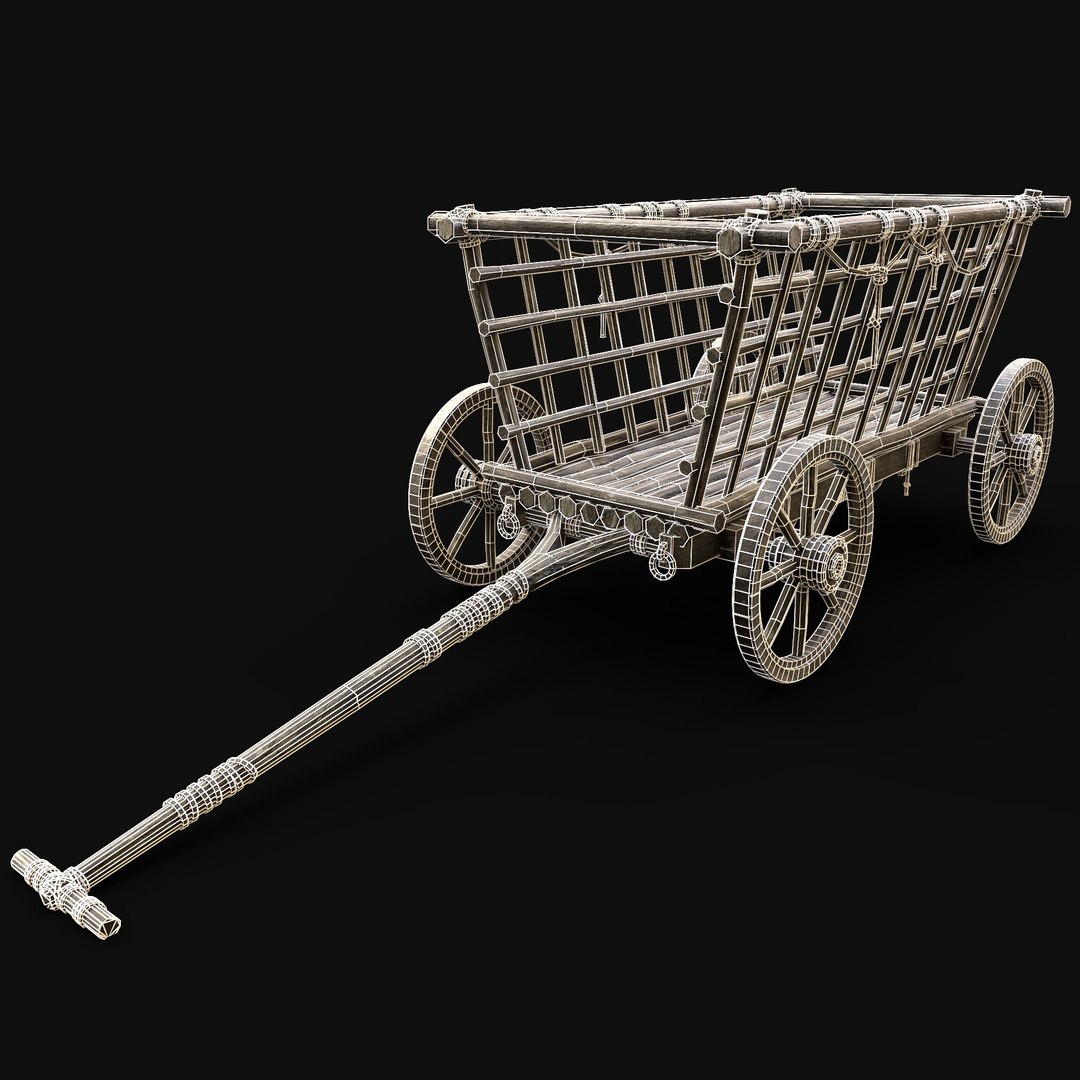 3D CART HAY WAGON HORSE CAR CARGO TRANSPORT WOODEN MEDIEVAL Model ...