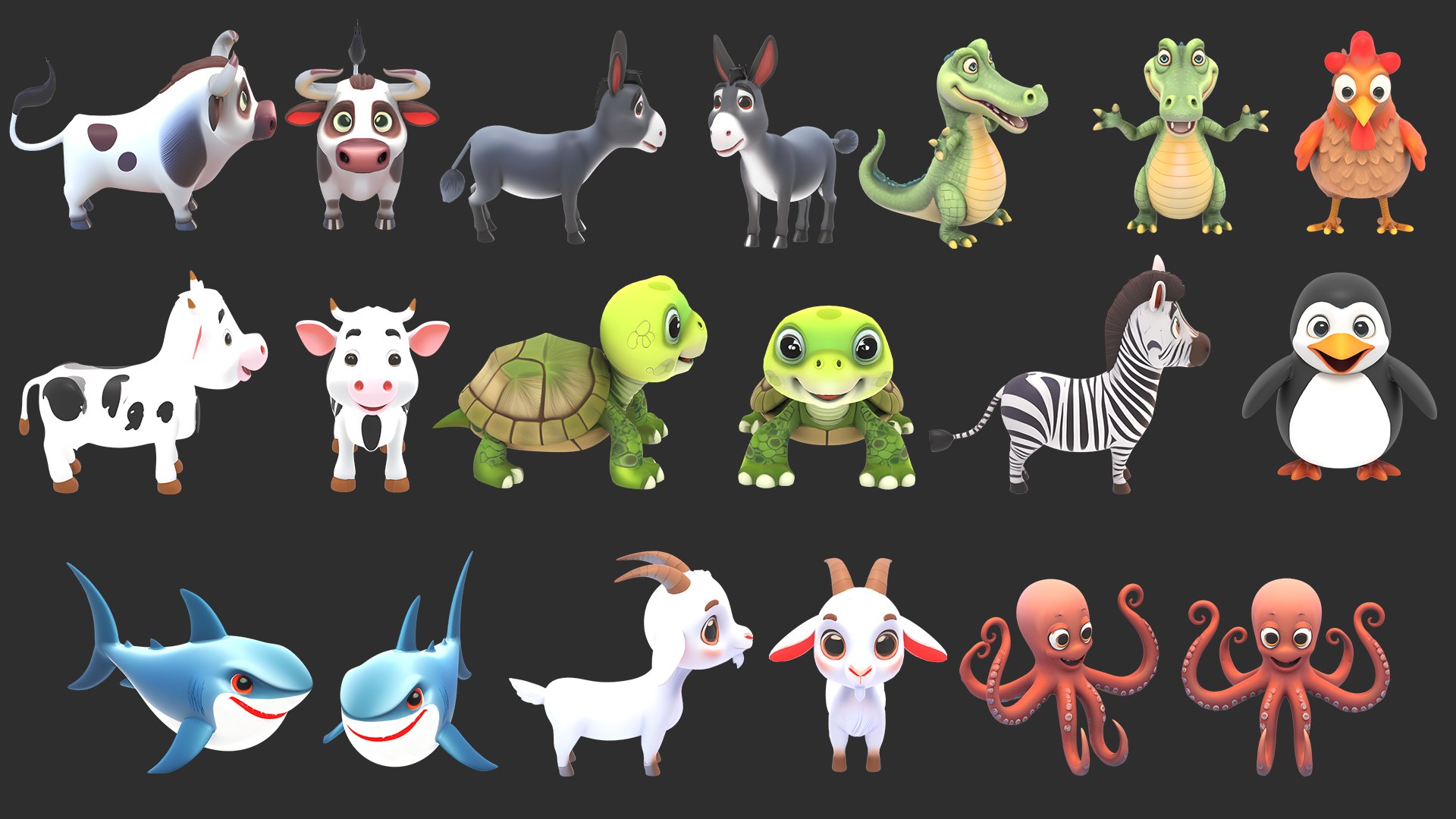Stylized Animals Pack Rigged Game Animation Ready Low-poly 3D Model 3D ...