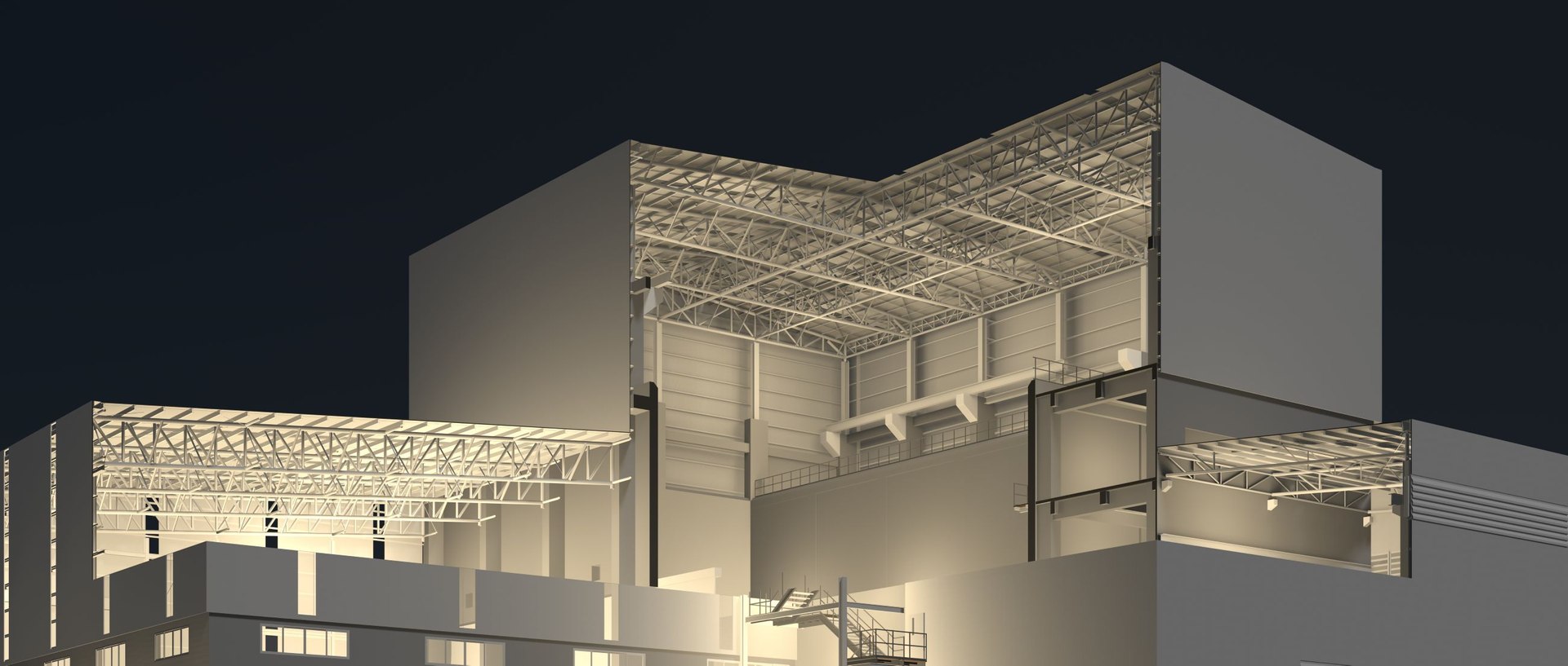 3D Model Industrial Building In Cutaway Section 25i16 - TurboSquid 2350302