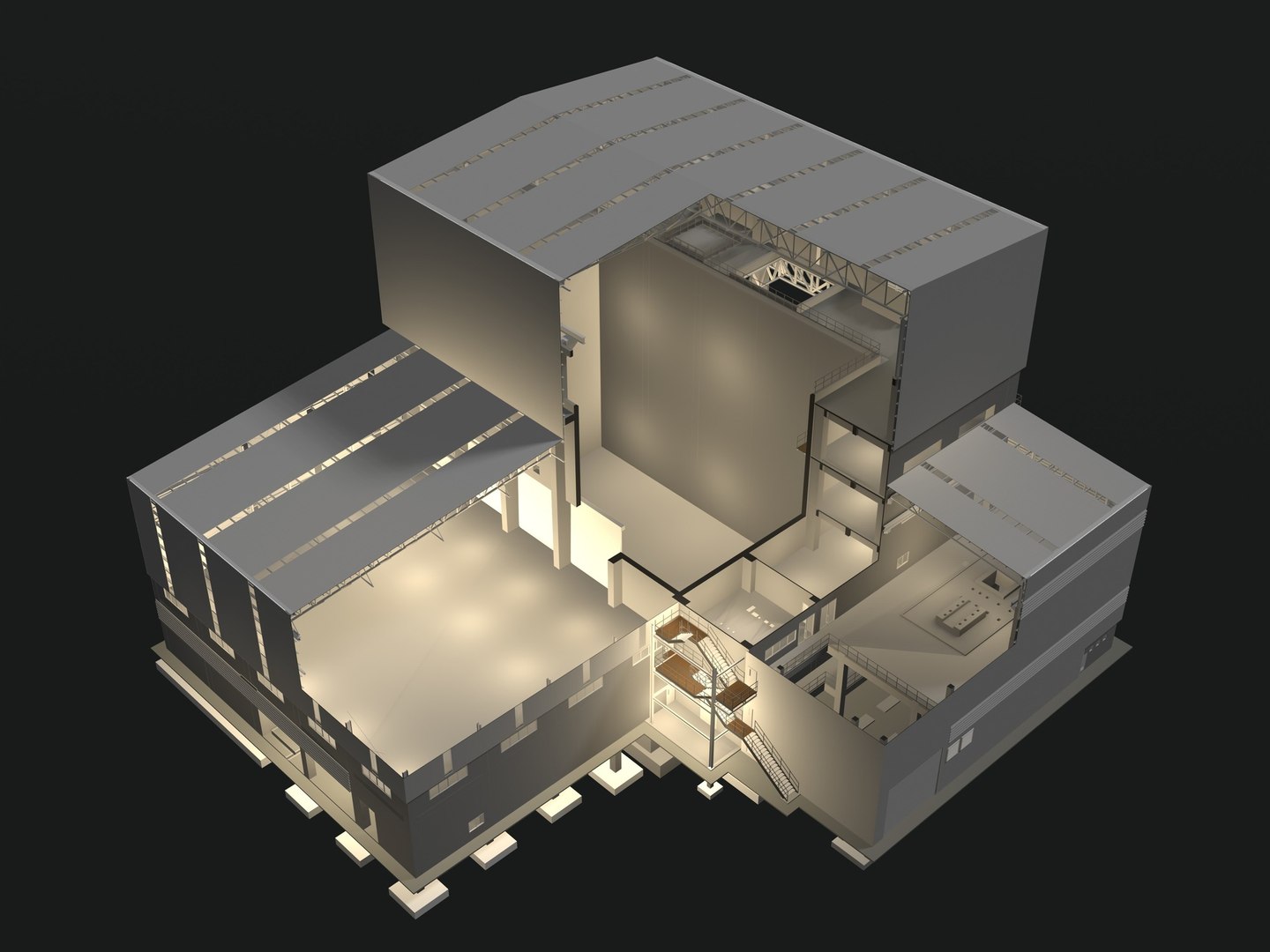 3D Model Industrial Building In Cutaway Section 25i16 - TurboSquid 2350302