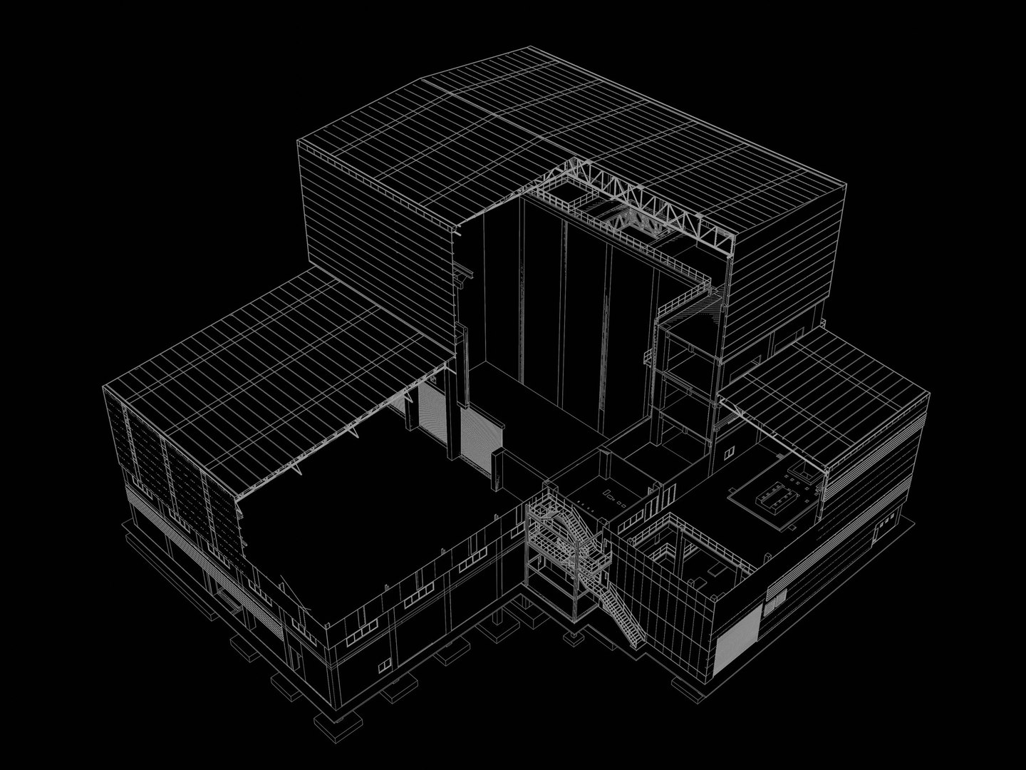3D Model Industrial Building In Cutaway Section 25i16 - TurboSquid 2350302