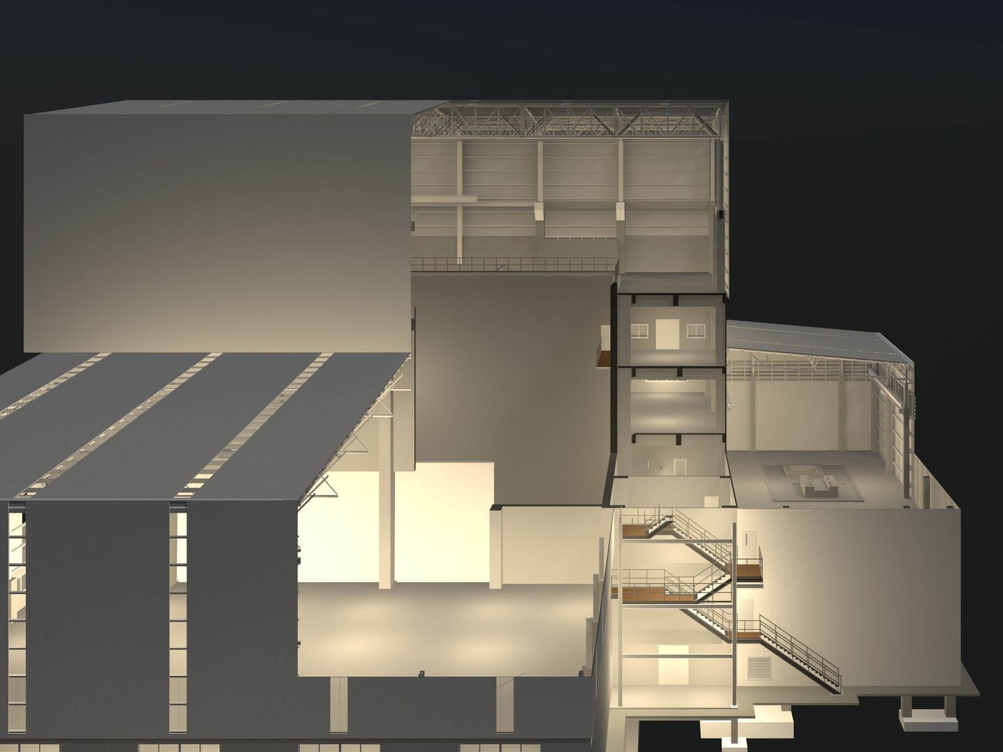 3D Model Industrial Building In Cutaway Section 25i16 - TurboSquid 2350302