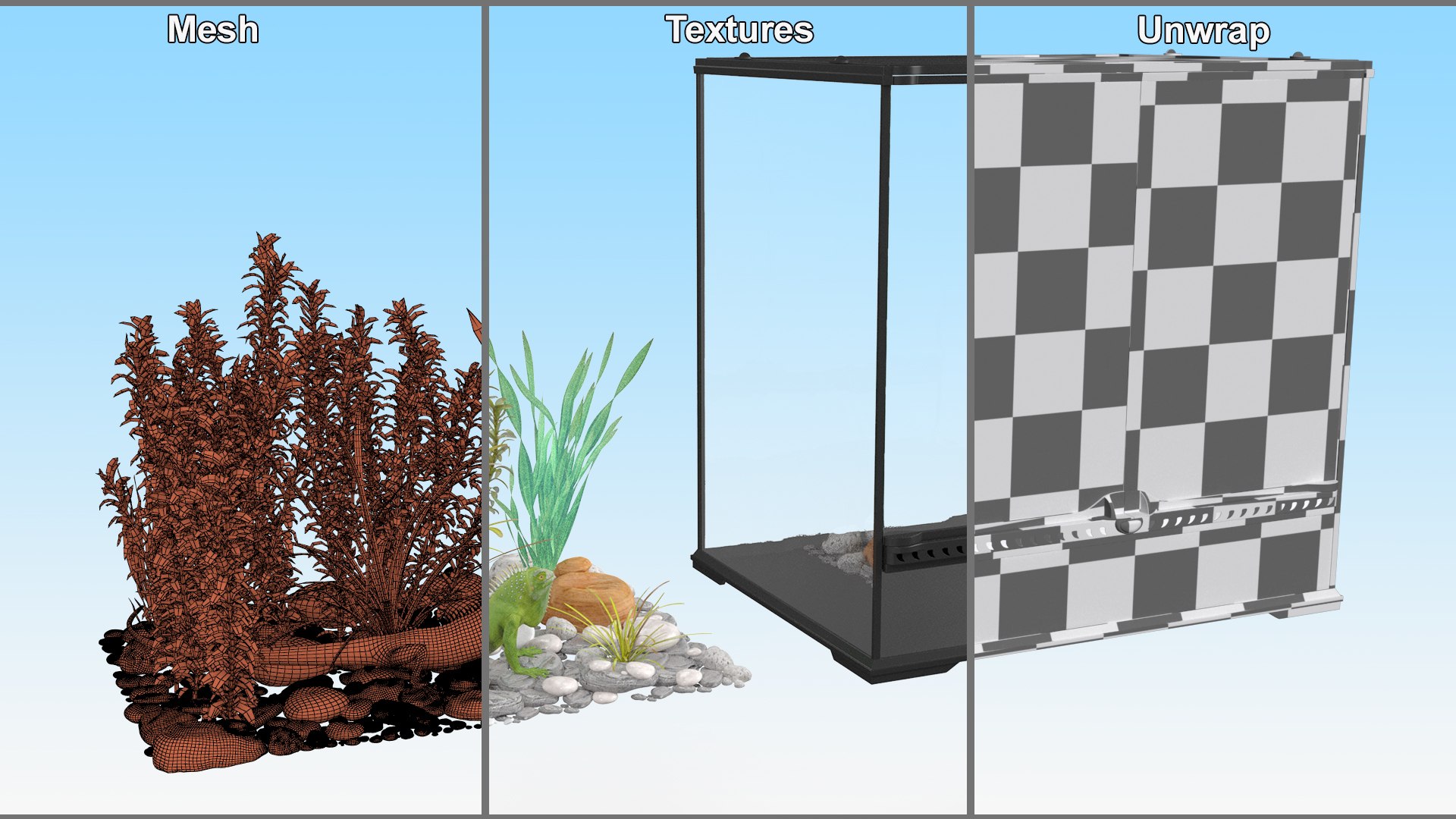 Big Terrarium with Plants and Green Lizard 3D model - TurboSquid 2143565