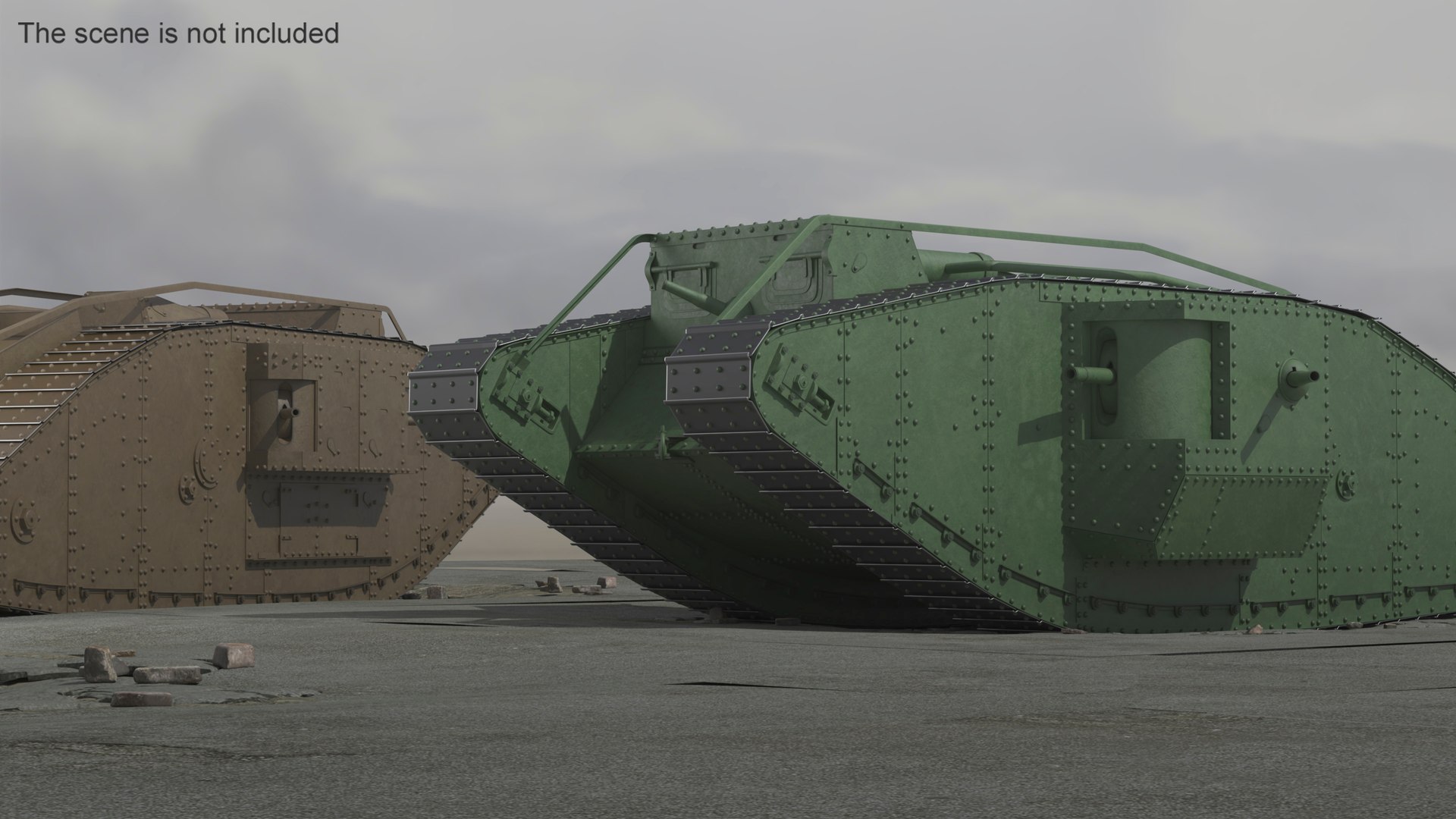Tank MK 4 Male Green Rigged For Cinema 4D Model - TurboSquid 2248079