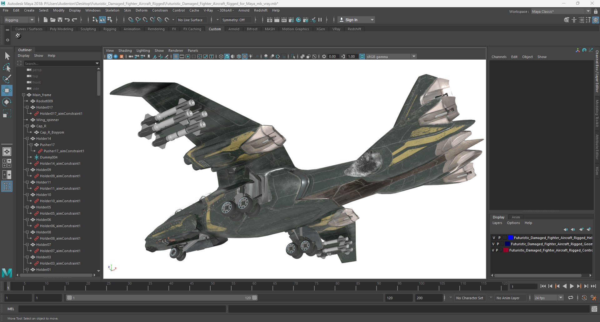 Futuristic Damaged Fighter Aircraft Rigged For Maya 3D Model ...