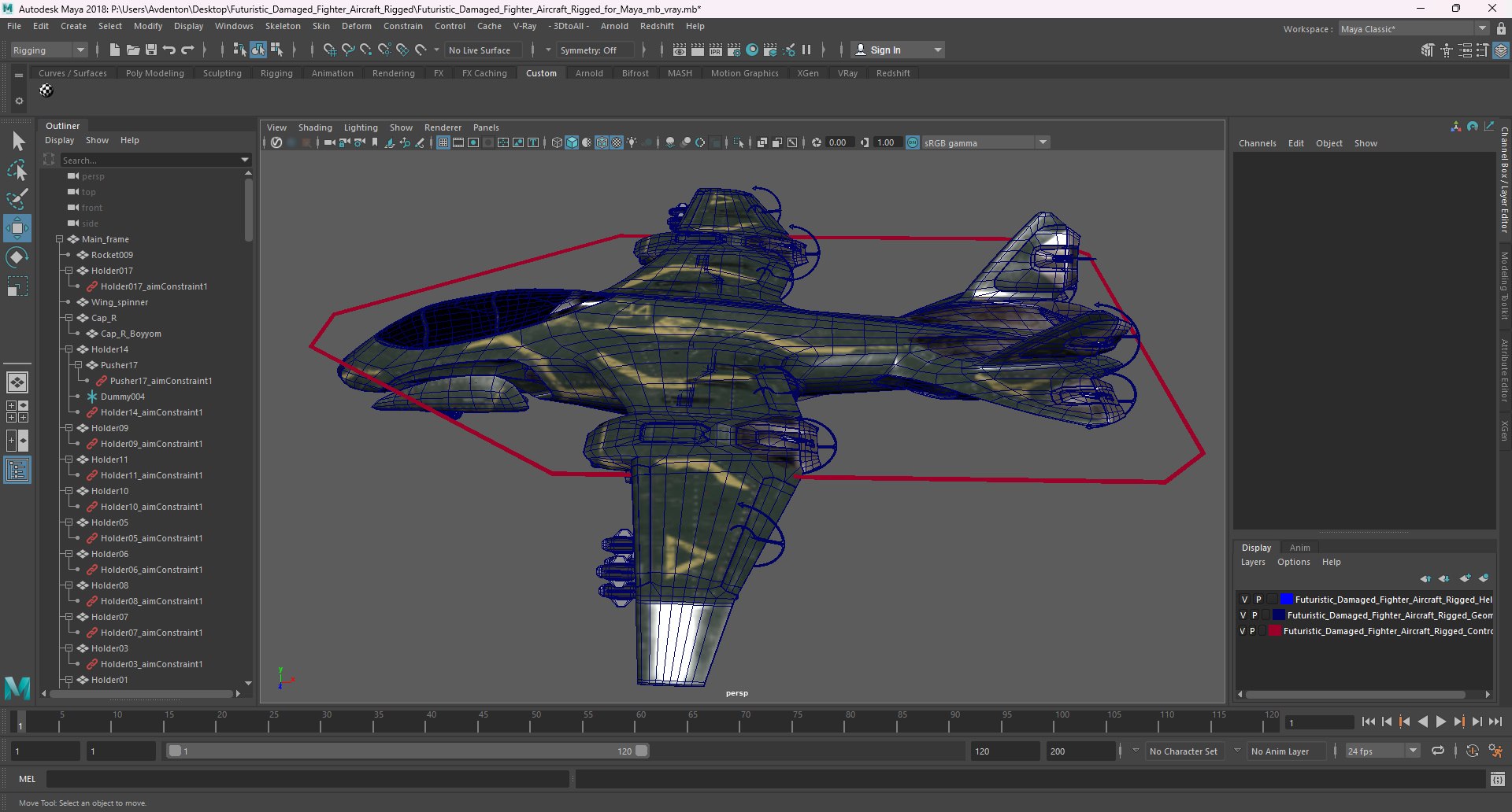 Futuristic Damaged Fighter Aircraft Rigged For Maya 3D Model ...