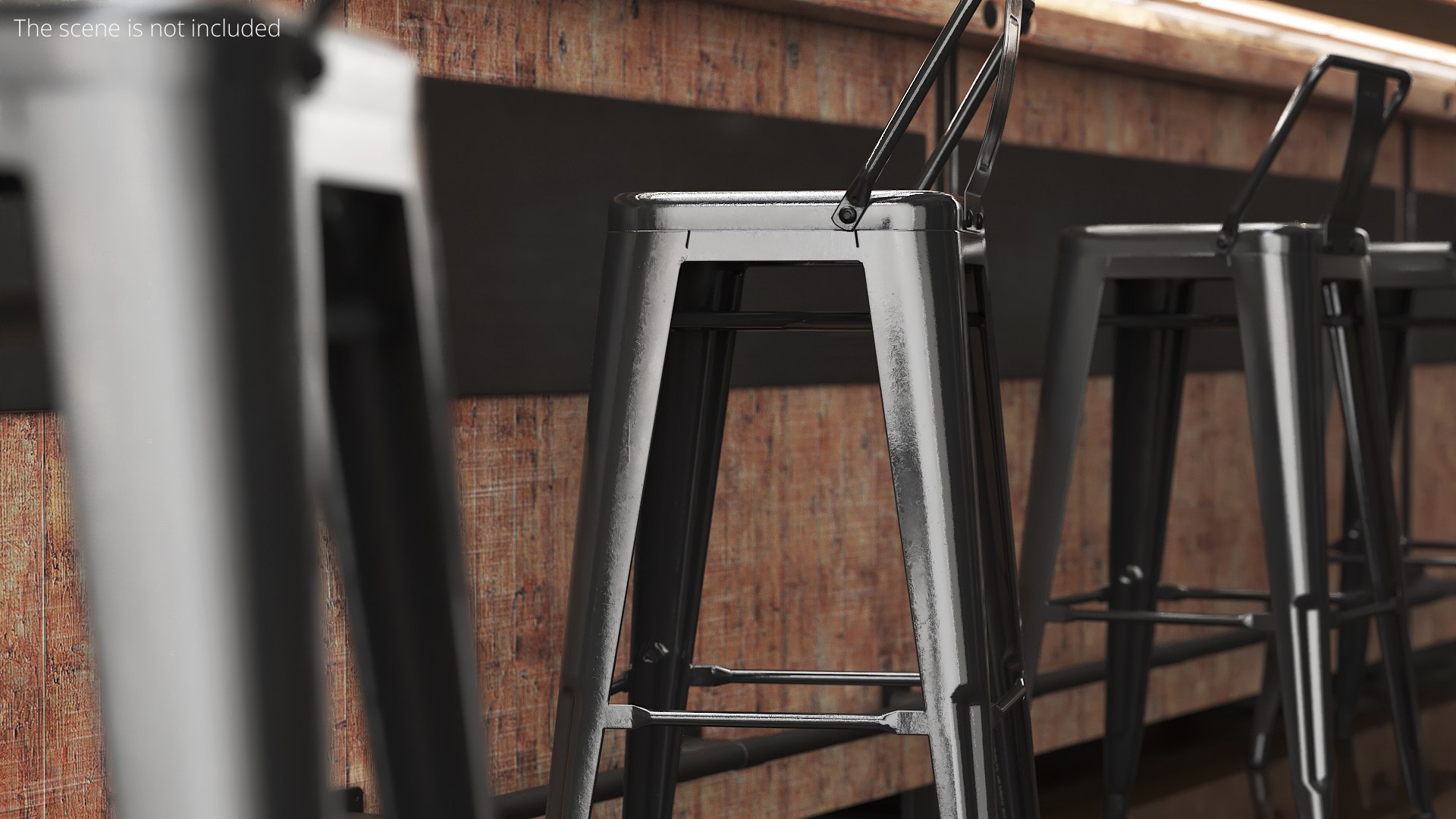 Industrial Bar Counter With Metal Bar Stools 3D Model - TurboSquid 2520537