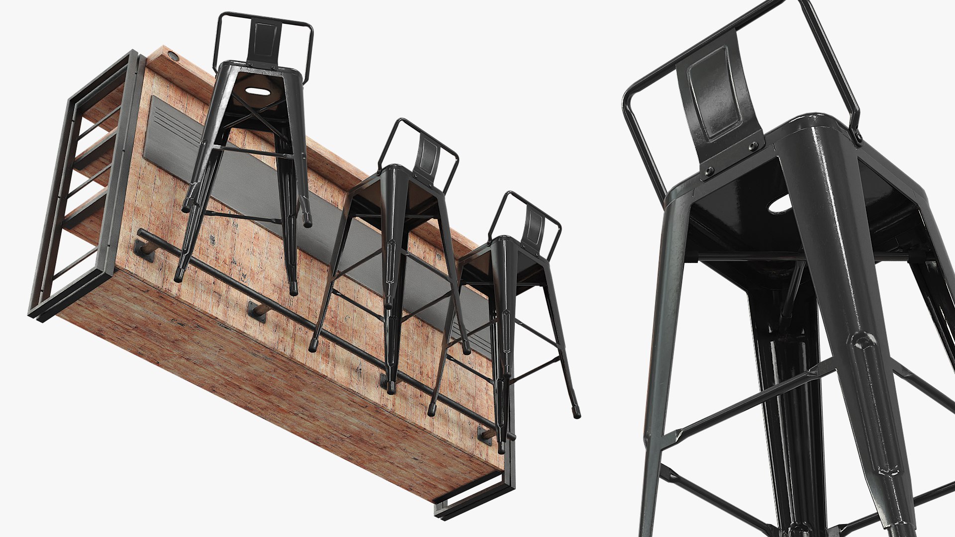 Industrial Bar Counter With Metal Bar Stools 3D Model - TurboSquid 2520537