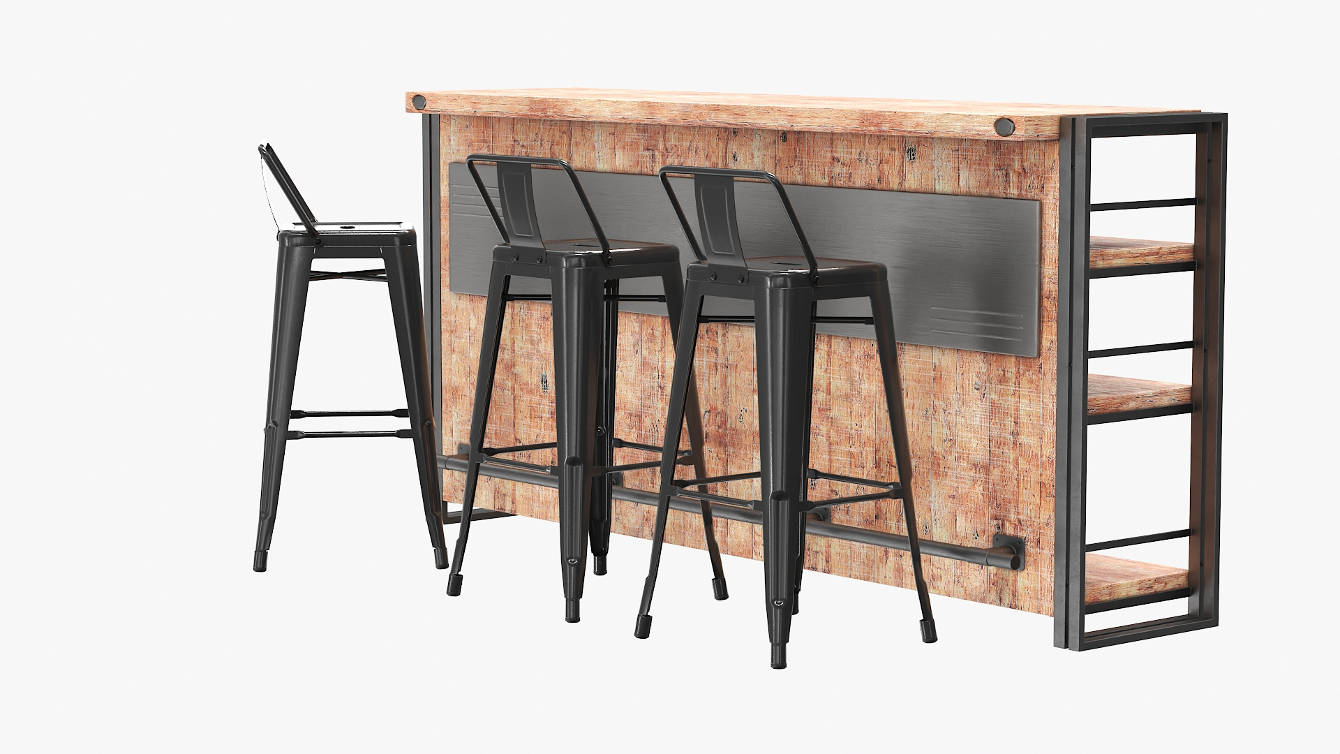 Industrial Bar Counter With Metal Bar Stools 3D Model - TurboSquid 2520537