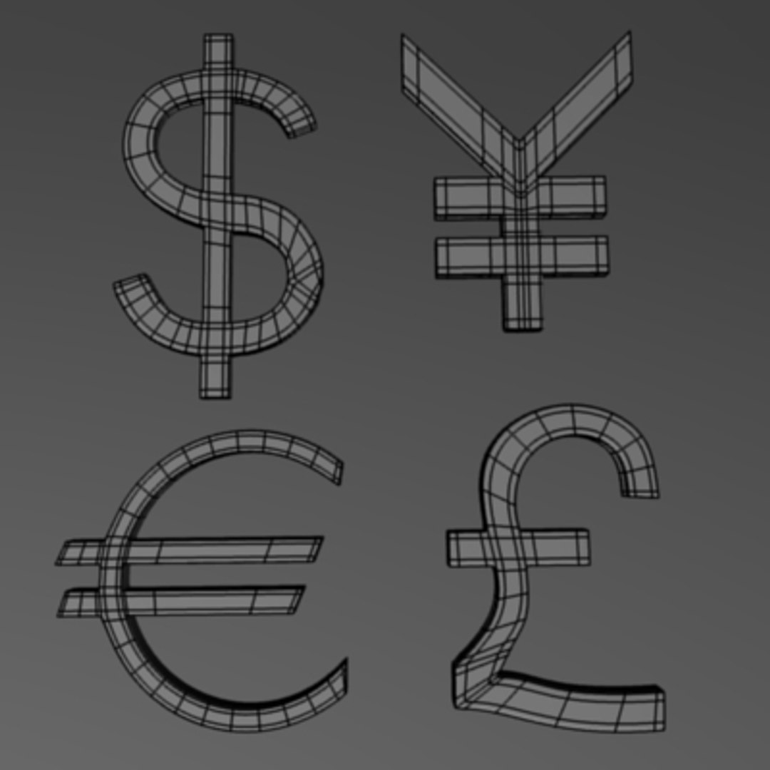 3d currency symbols dollar model