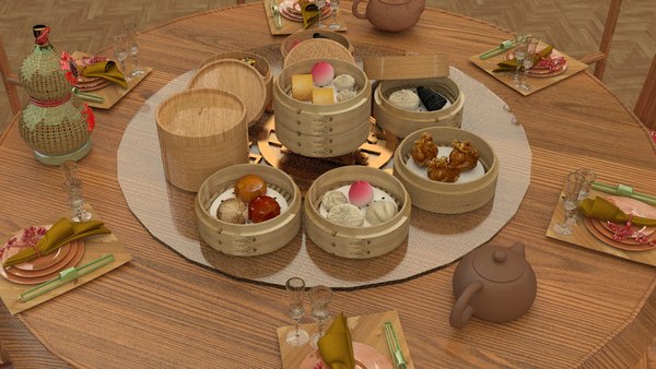 modelo 3d Mesa de dim sum chino - TurboSquid 2214206