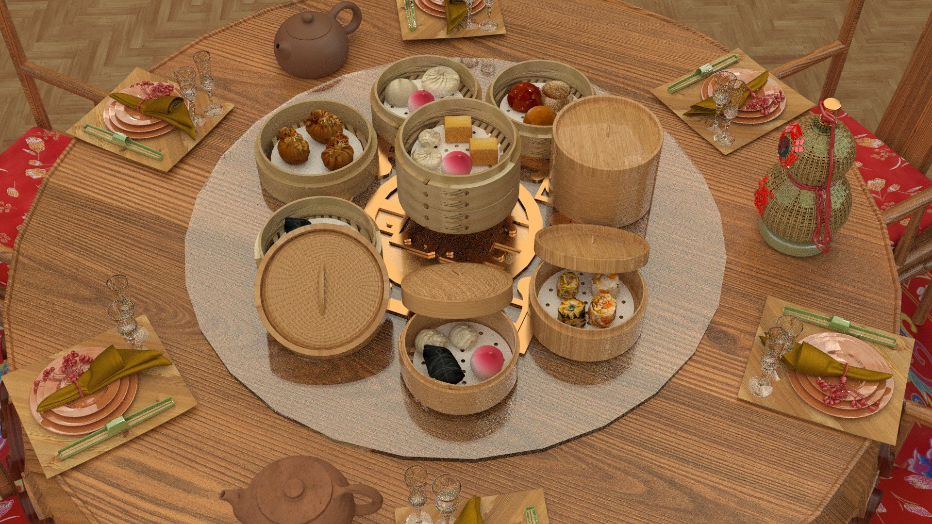Chinese Dim Sum Table 3D Model - TurboSquid 2214206