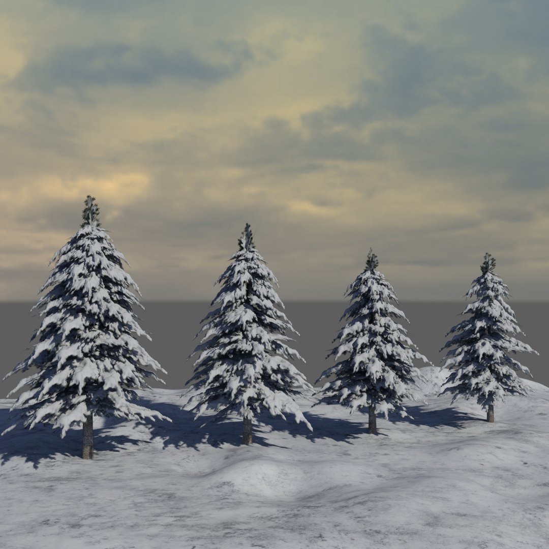 pine trees covered snow 3d max