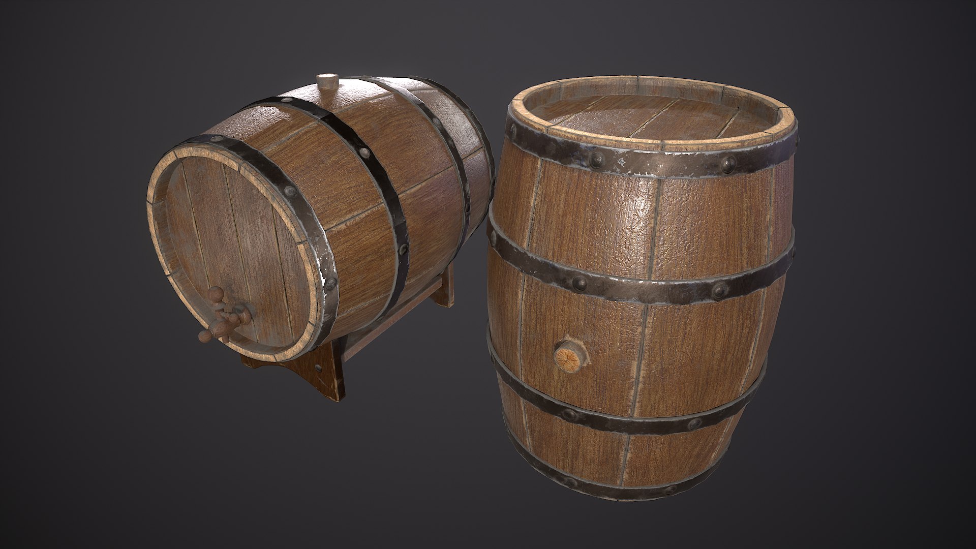 3D Wooden old pirate barrel low poly Low-poly 3D model model ...