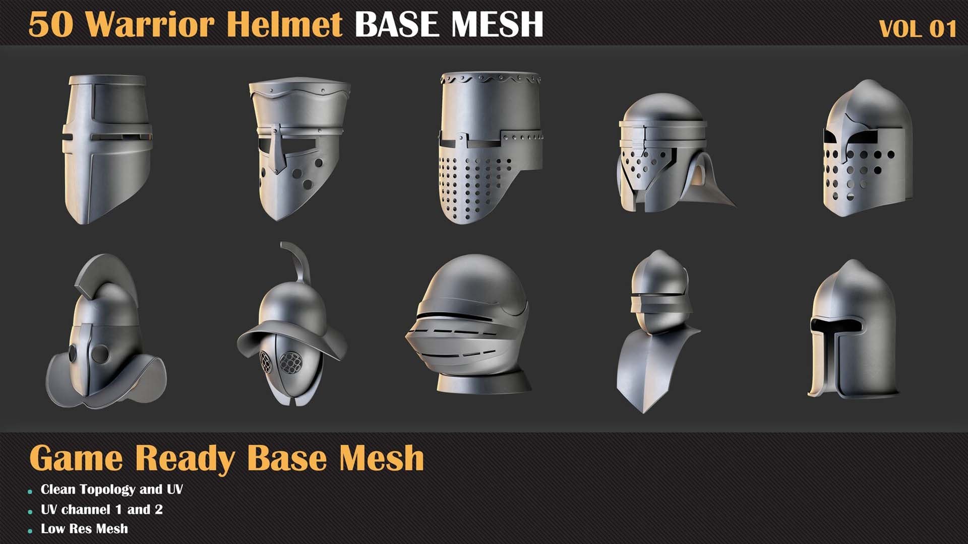 50 Warrior Helmet Base Mesh - VOL 01 Game Ready Model - TurboSquid 2252555