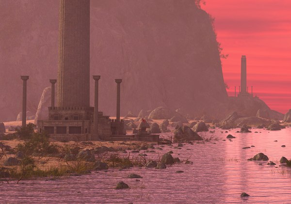 3D Fantasy Sunset Sea Towers - TurboSquid 1812970