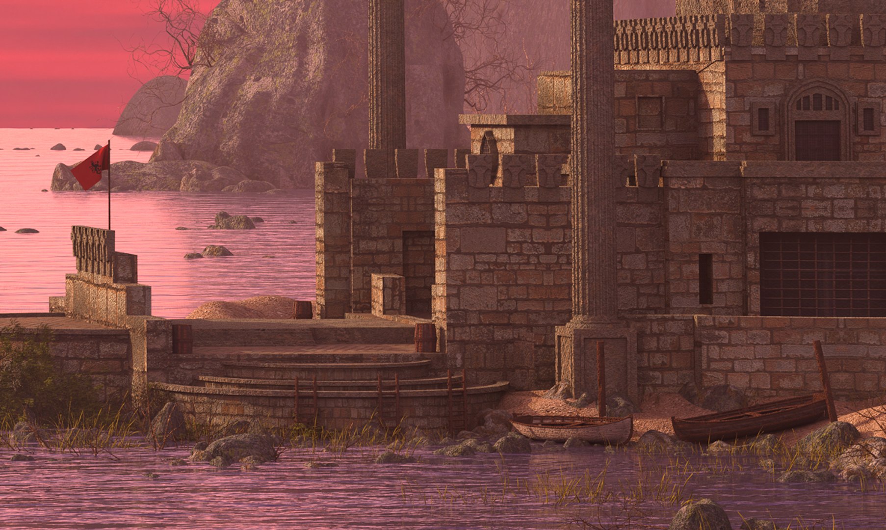 3D Fantasy Sunset Sea Towers - TurboSquid 1812970