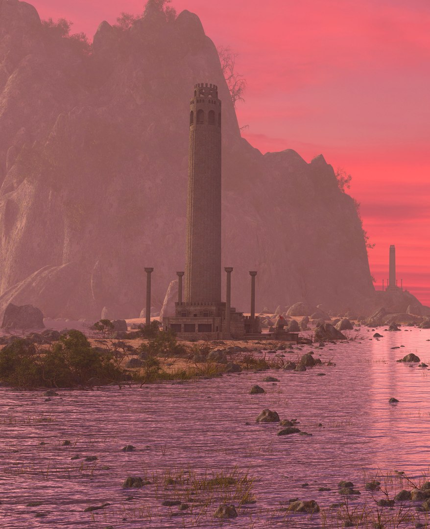 3D Fantasy Sunset Sea Towers - TurboSquid 1812970