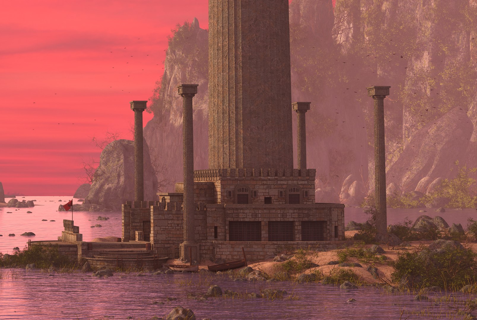 3D Fantasy Sunset Sea Towers - TurboSquid 1812970