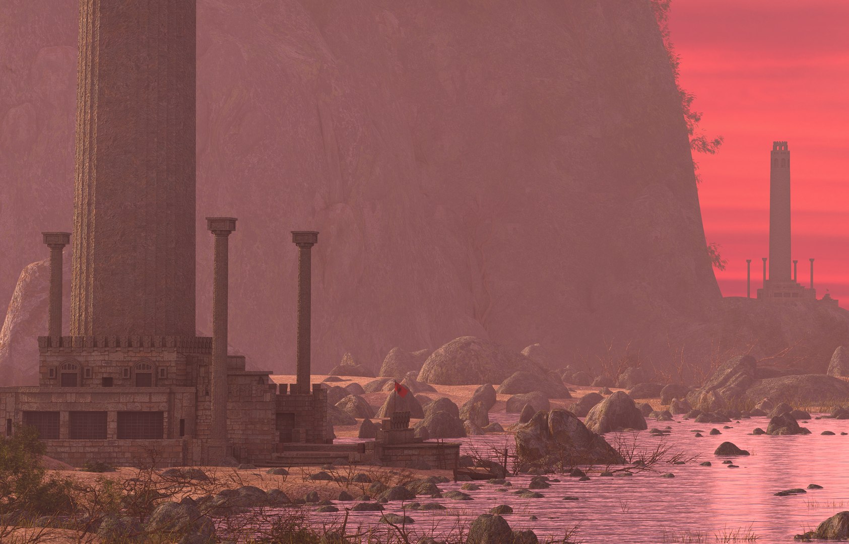 3D Fantasy Sunset Sea Towers - TurboSquid 1812970