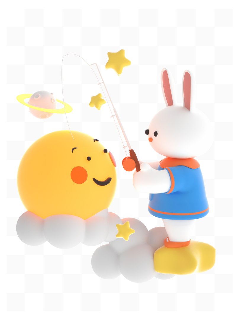 3D 3D Cute Moon Rabbit Mid- - TurboSquid 2048586