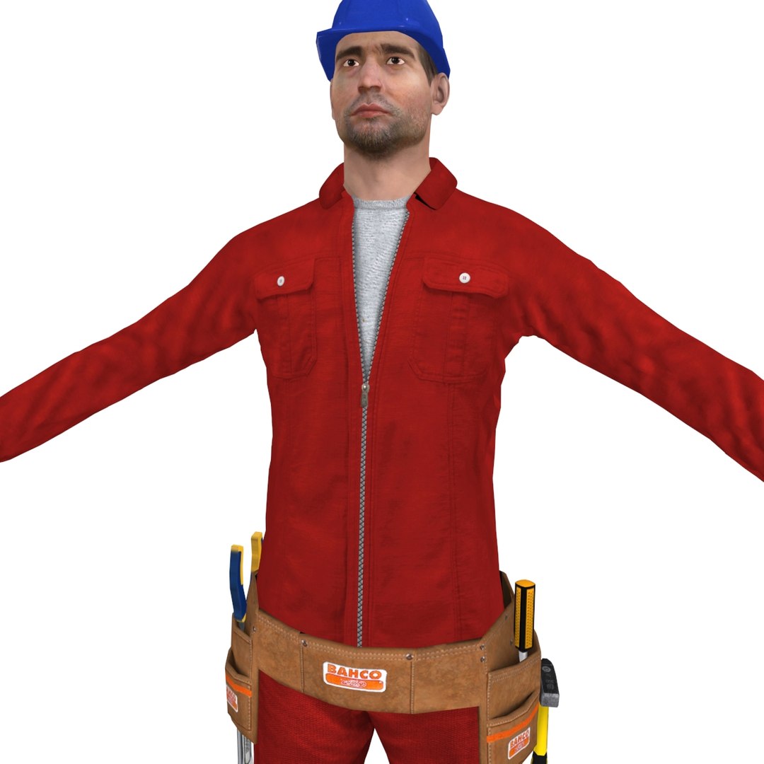 3d model rigged worker biped man