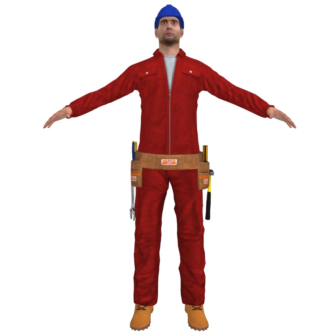 3d model rigged worker biped man