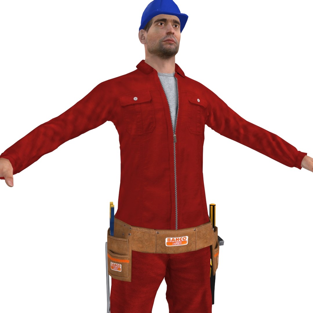 3d model rigged worker biped man