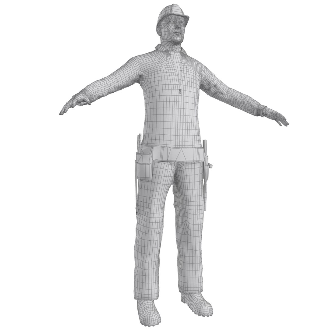 3d model rigged worker biped man