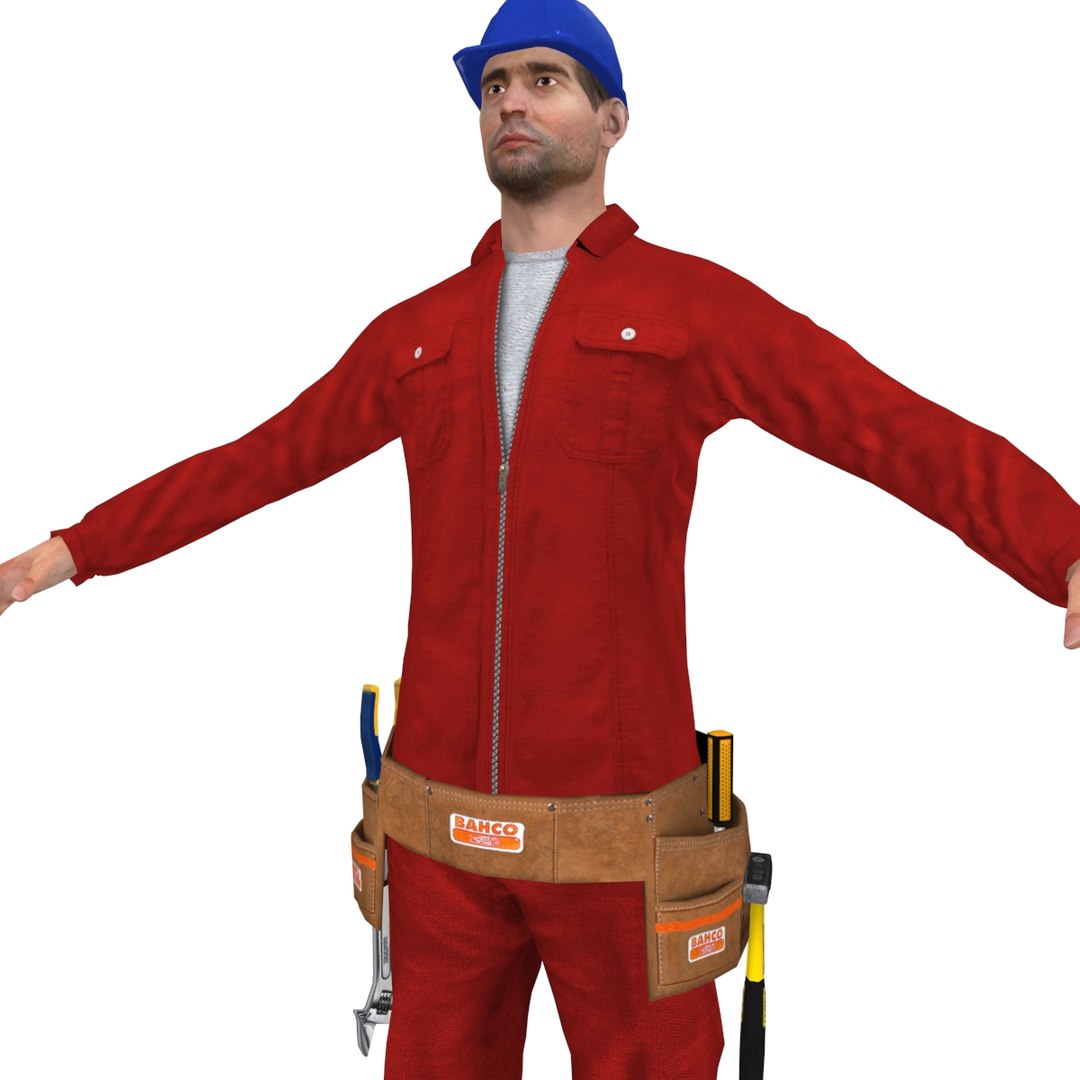 3d model rigged worker biped man