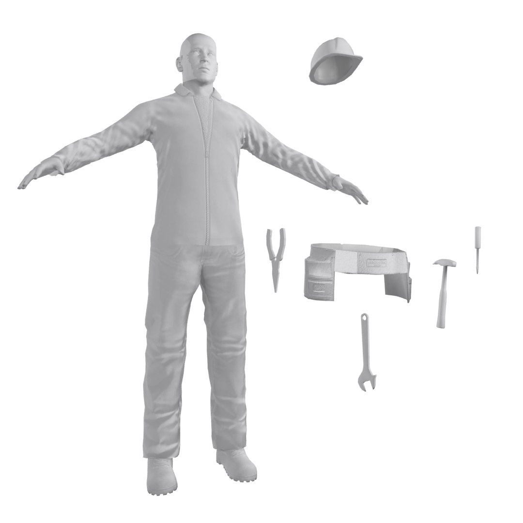 3d model rigged worker biped man