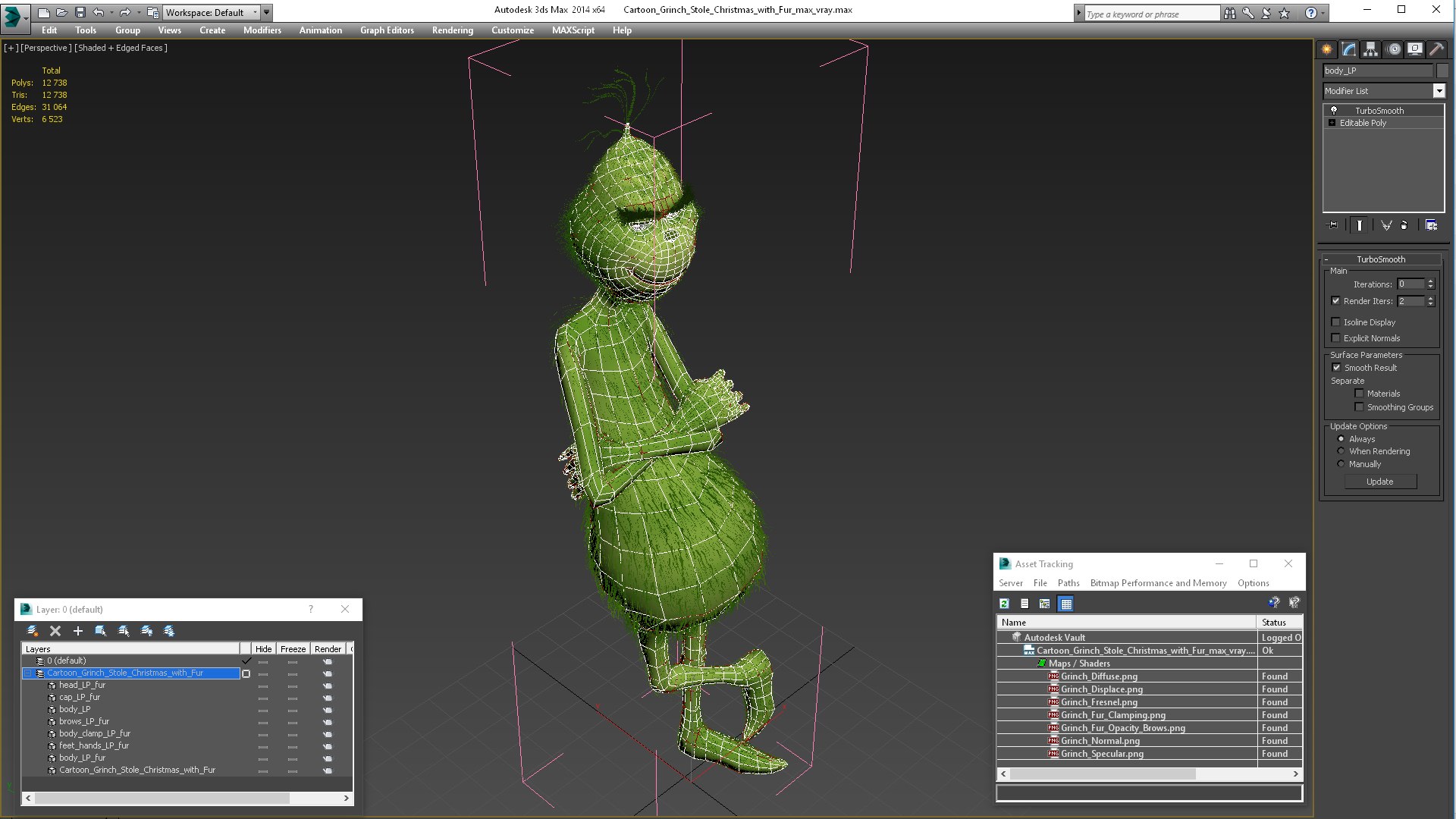 3D Cartoon Grinch Stole Christmas With Fur Model - TurboSquid 2116289