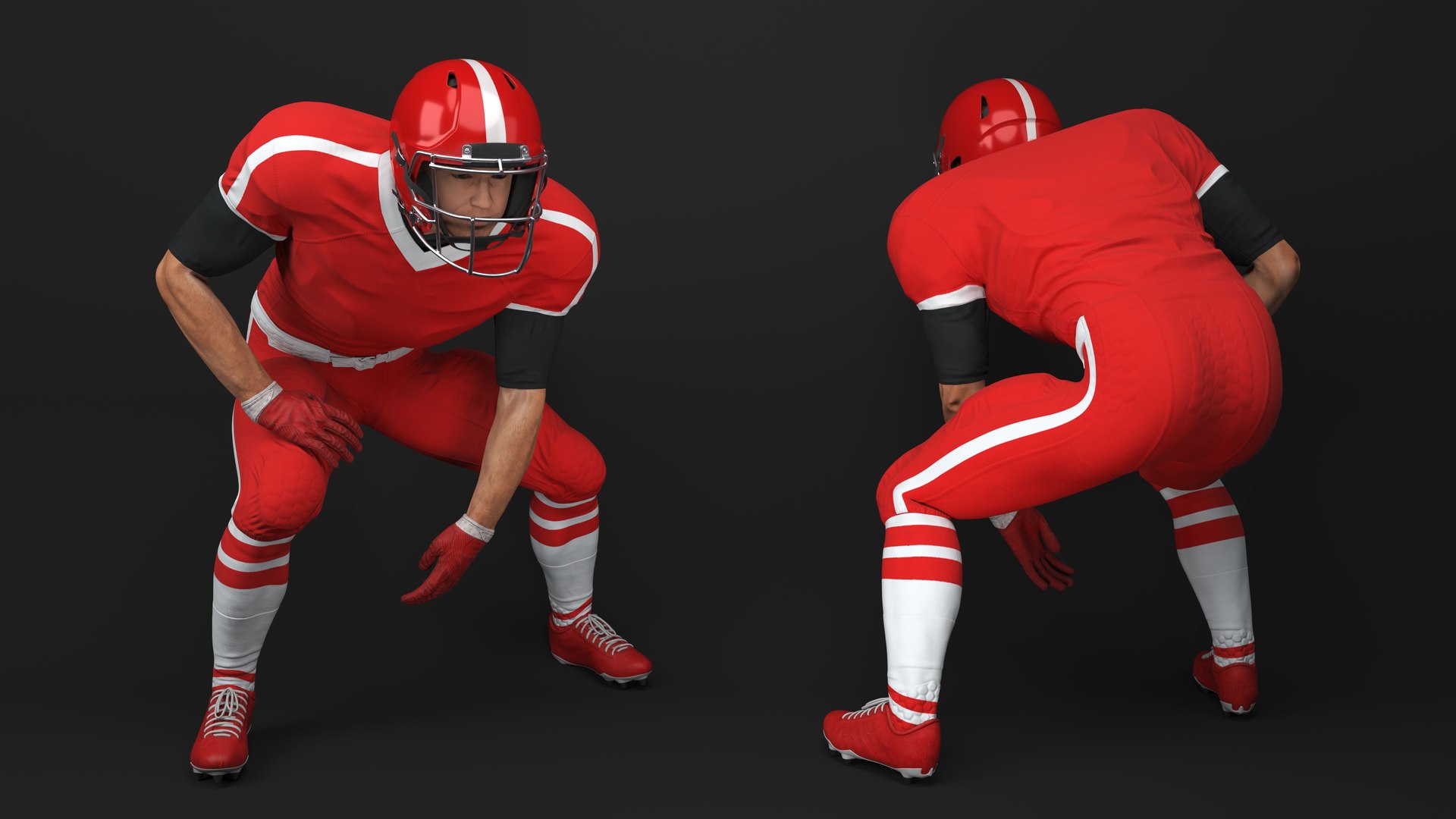 3D Crouching American Football Player Red Uniform - TurboSquid 2091895